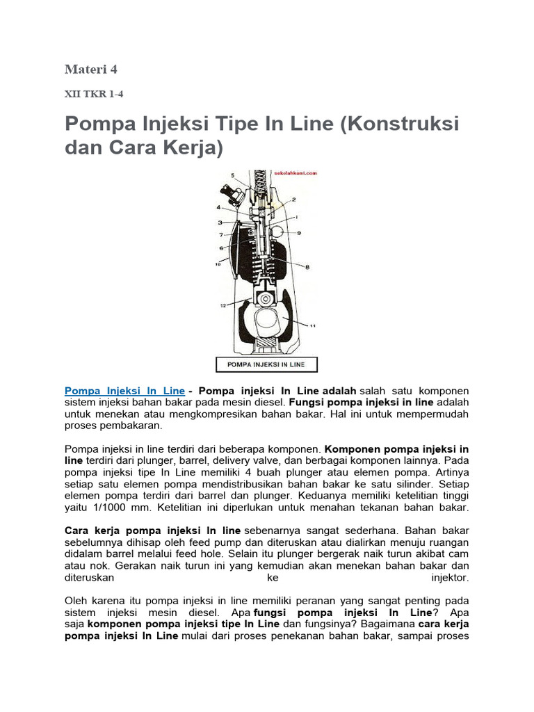 Fungsi dan Komponen Pompa Injeksi In Line | PDF