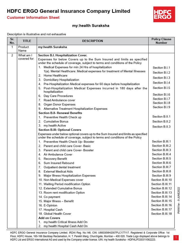 My Health Suraksha Policy Overview | PDF | Hospital | Health Care
