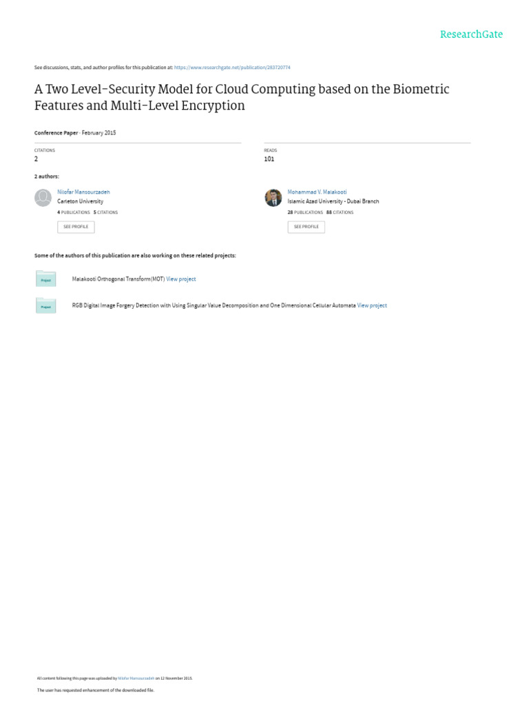 A Two Level-Security Model For Cloud Computing Based On The Biometric Features and Multi-Level ...