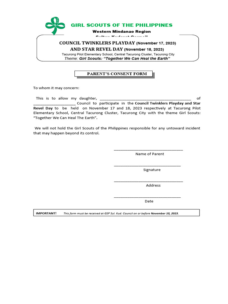 Parents Consent Form 2023 Twinklers and Star Revel Main | PDF