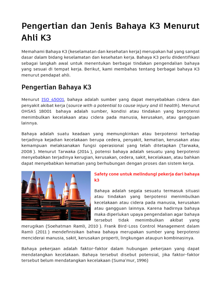 Pengertian Dan Jenis Bahaya K3 | PDF