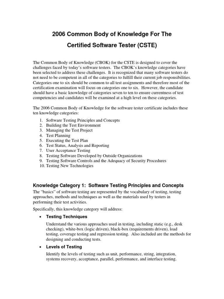 2006 CSTE Common Body of Knowledge | PDF | Software Testing | Internal ...