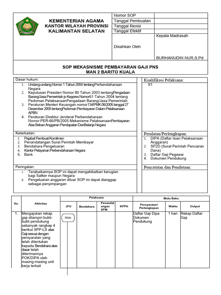 Sop Mekasnisme Pembayaran Gaji PNS | PDF