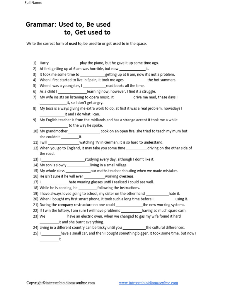 Grammar - Used To Be Used To Get Used To | PDF