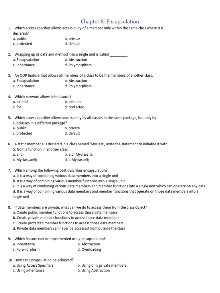 Encapsulation Worksheet | PDF | Method (Computer Programming) | Class ... Encapsulation Worksheet | PDF | Method (Computer Programming) | Class ...