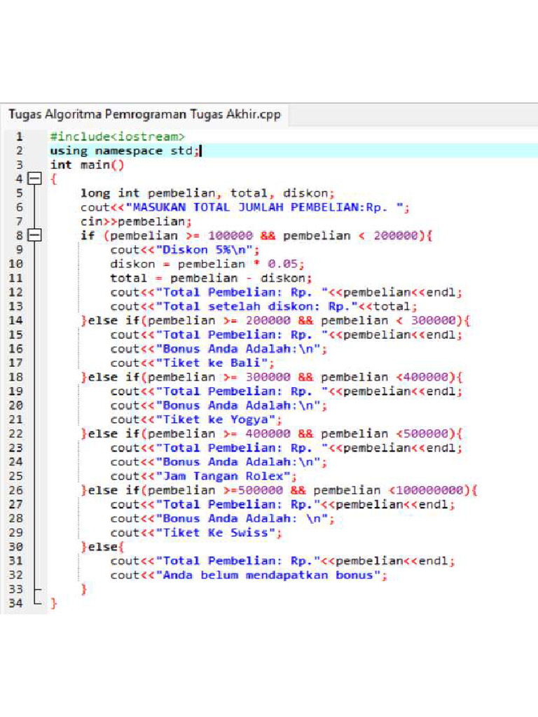 Tugas Akhir Algoritma Pemrograman - Ibrahim Daud Syahdan (Coding) | PDF