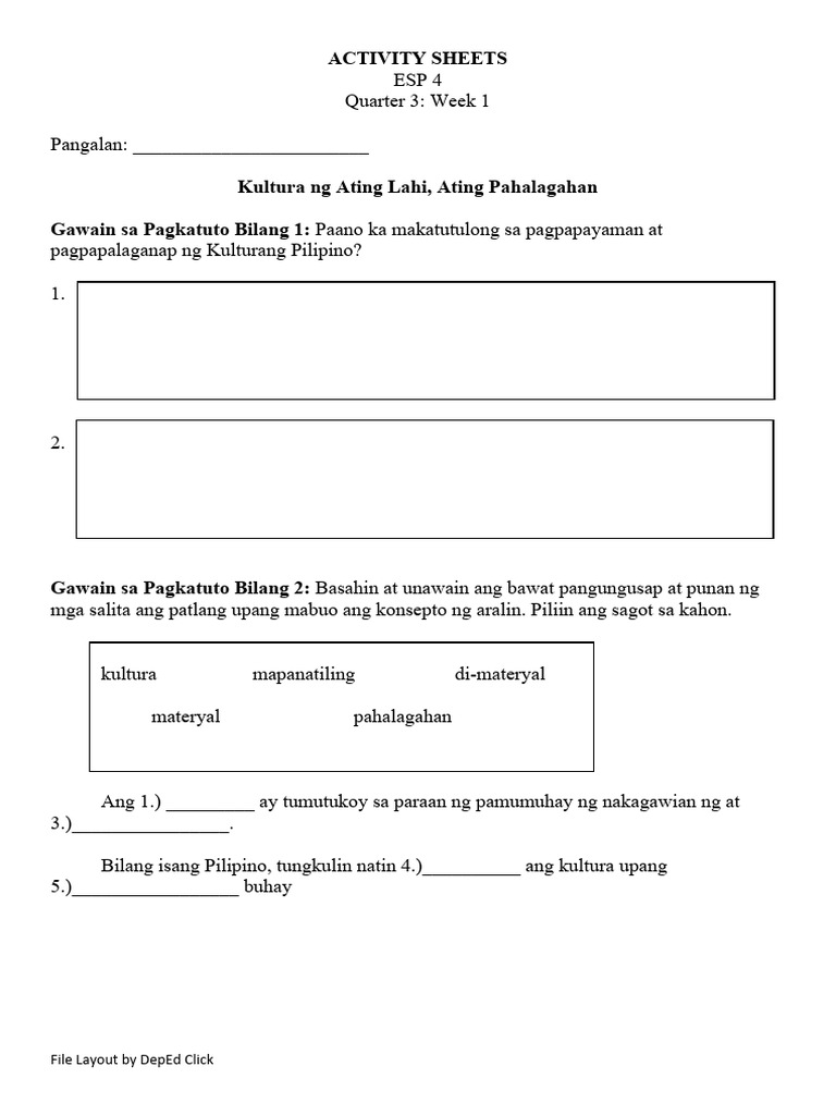 ESP 4 Activity Sheet Q3 W1 | PDF