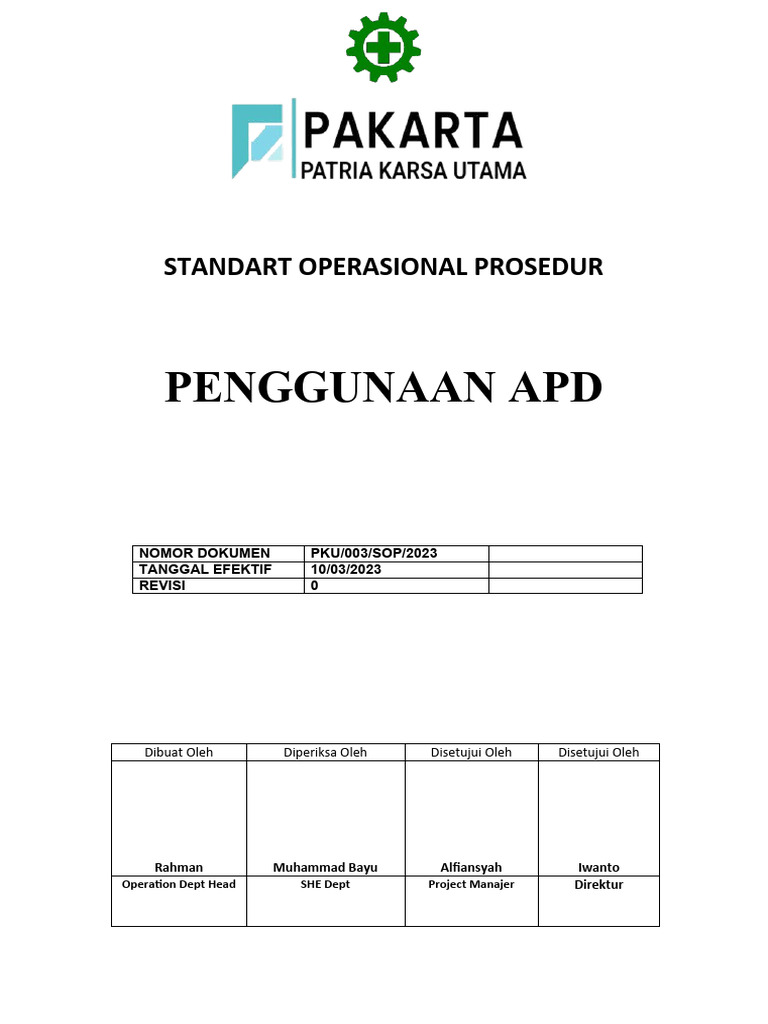 Sop - Pku Prosedur Pemakaian Alat Pelindung Diri - 01 | PDF