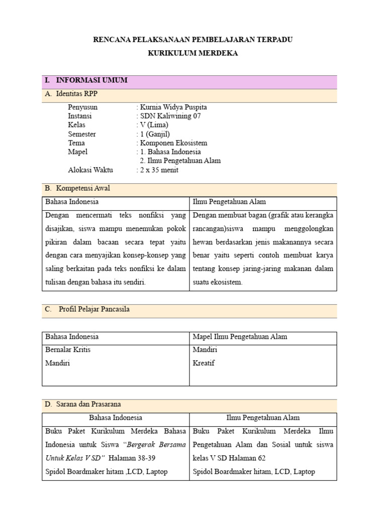 Template RPP Terpadu K.Merdeka | PDF