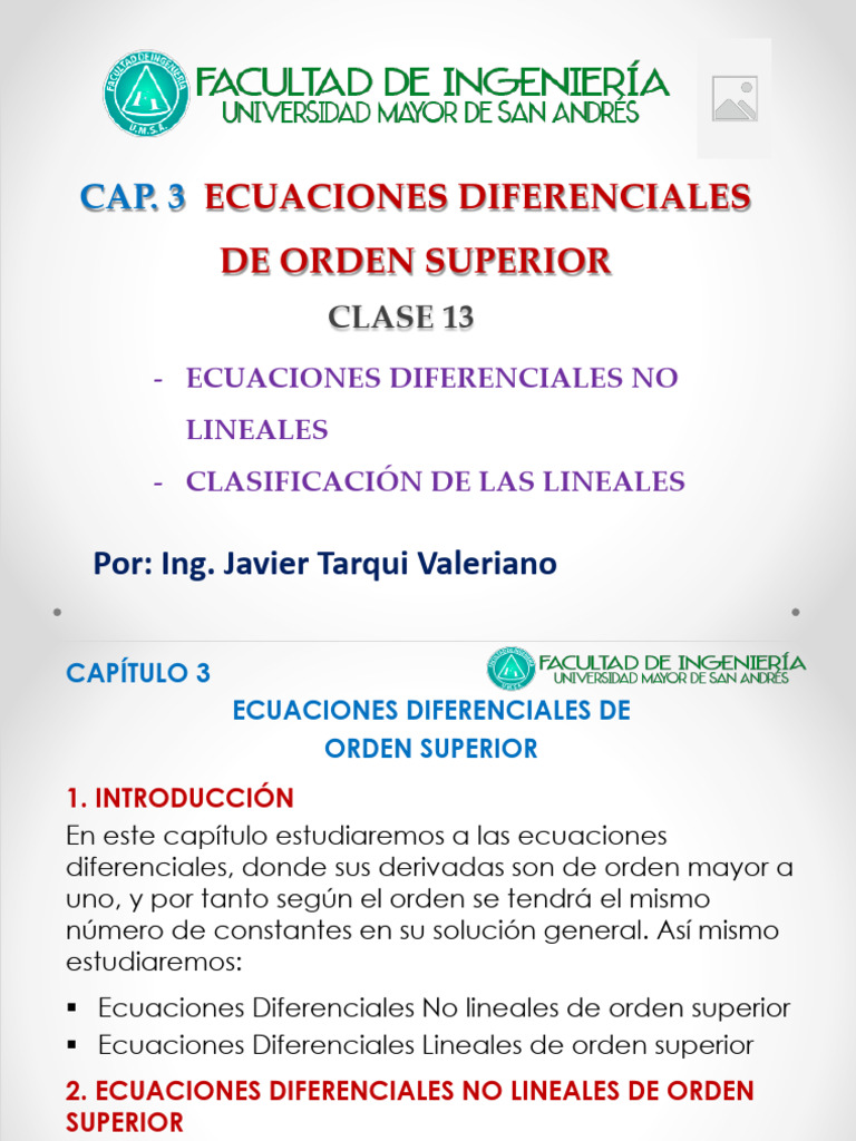 CLASE 13 - CAP. 3 - Ecuaciones de Orden Superior No Lineales, Clasificación | Descargar gratis ...