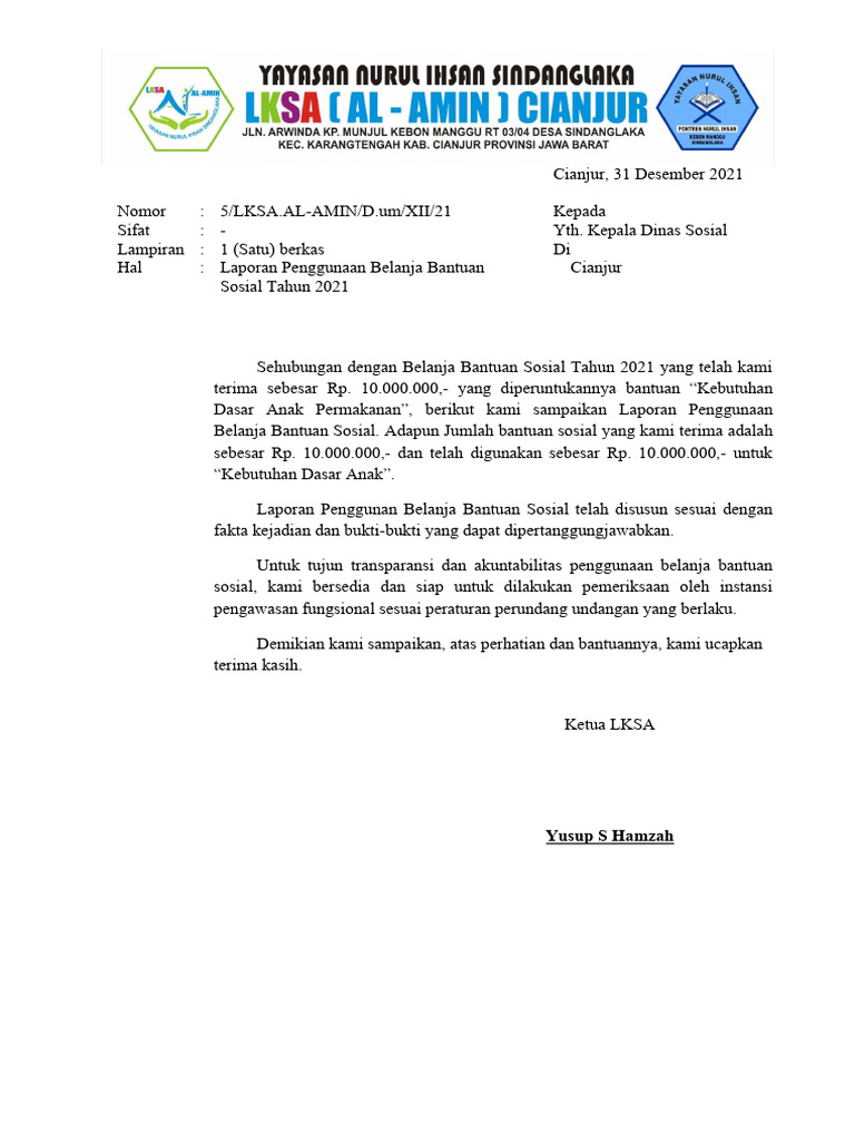 Format LPJ Bansos 2021 | PDF