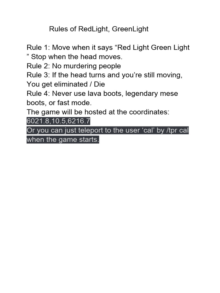 Rules of Red Light Green Light | PDF