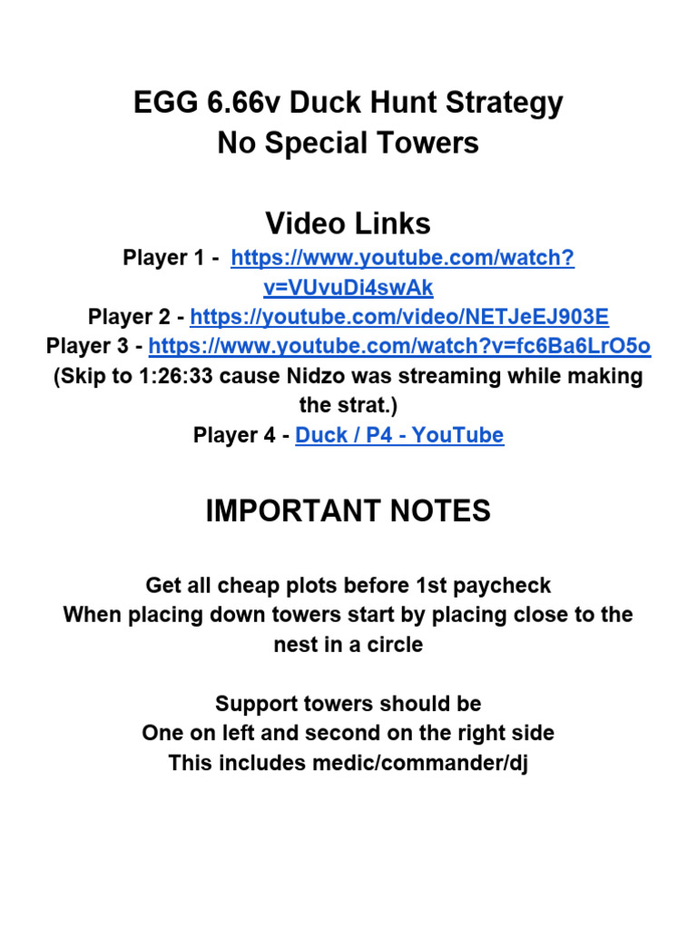 EGG 6.66v Duck Hunt Triumph Strategy No Special Towers | PDF
