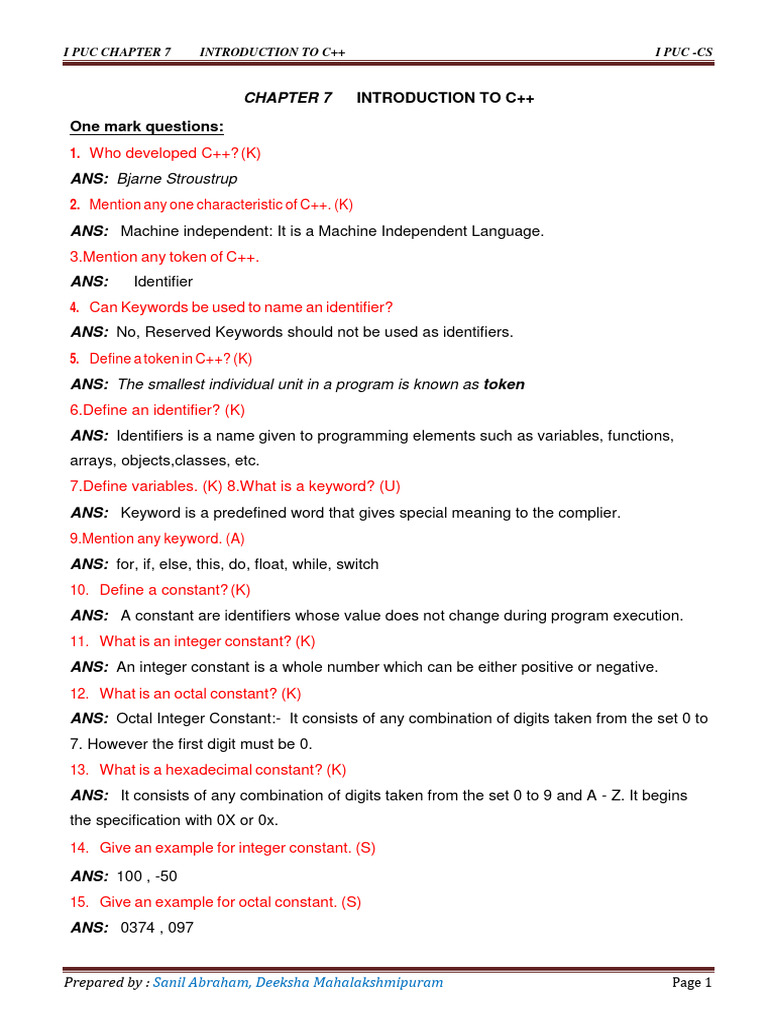 C++ Basics for I PUC Students | PDF | C++ | Source Code