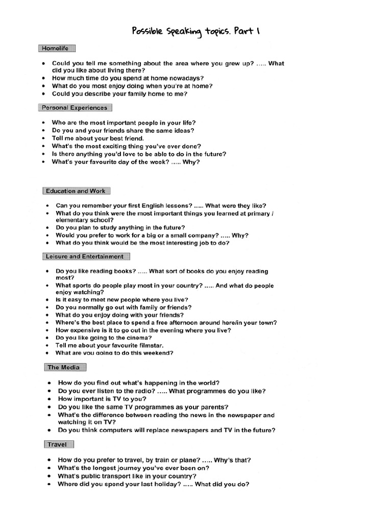 FCE Possible Speaking Topics | PDF