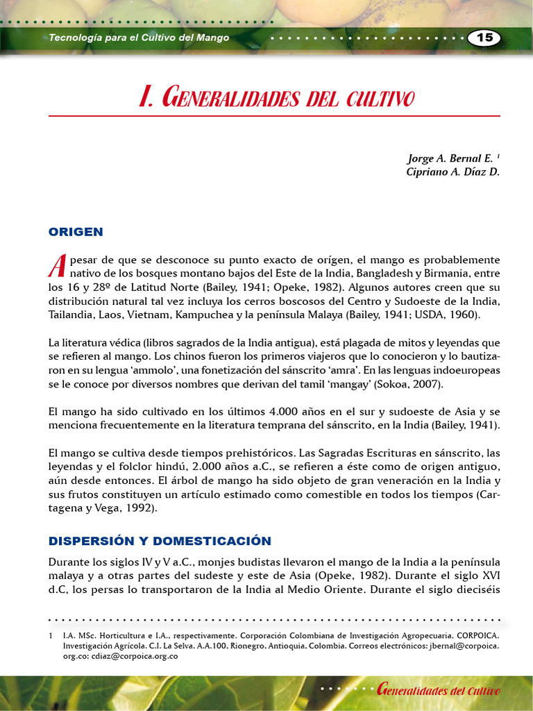 Eneralidades Del Cultivo: Origen | PDF | Mango | Tallo de la planta