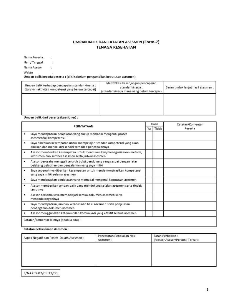 07 Form Penilaian Asesor | PDF