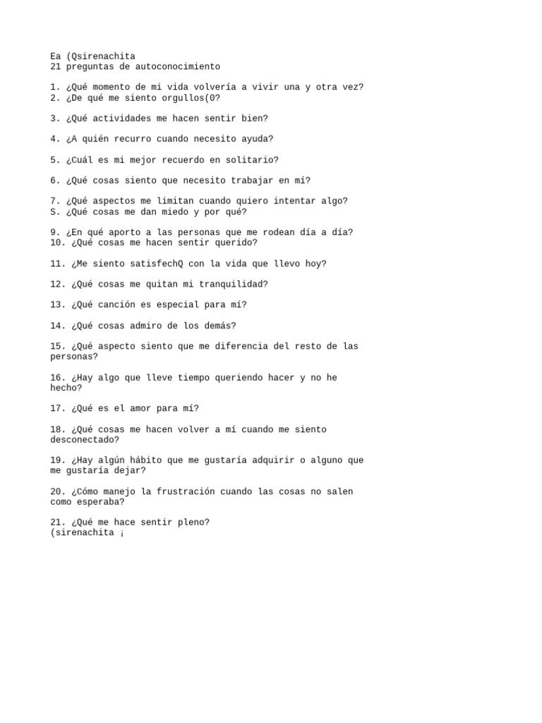 21 Preguntas para el Autoconocimiento | PDF | Crecimiento personal y ...