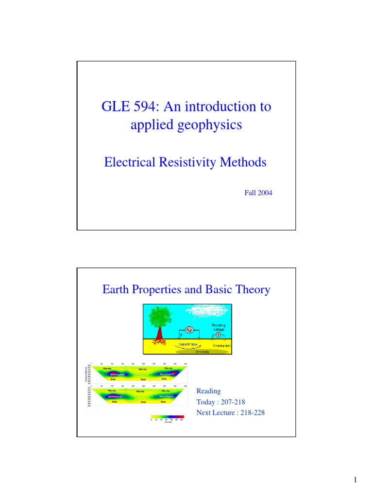 GLE 594: An Introduction To Applied Geophysics: Electrical Resistivity ...