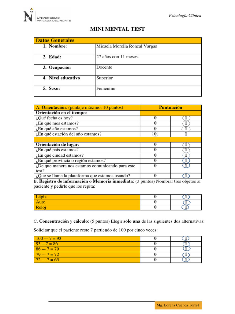 Mini Mental | PDF | Sicología