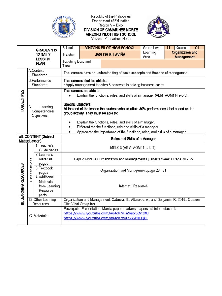 DLP Org & MGT Lesson 3 | PDF | Learning | Argument