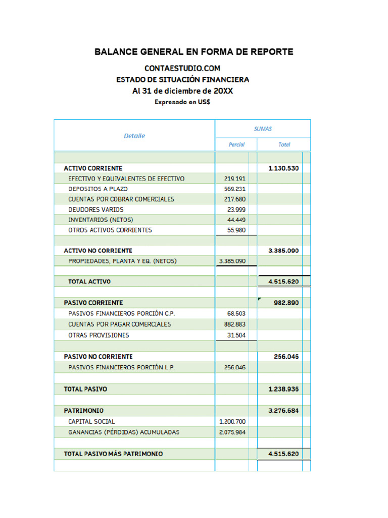 Balance General en Forma de Reporte y Cuenta | PDF