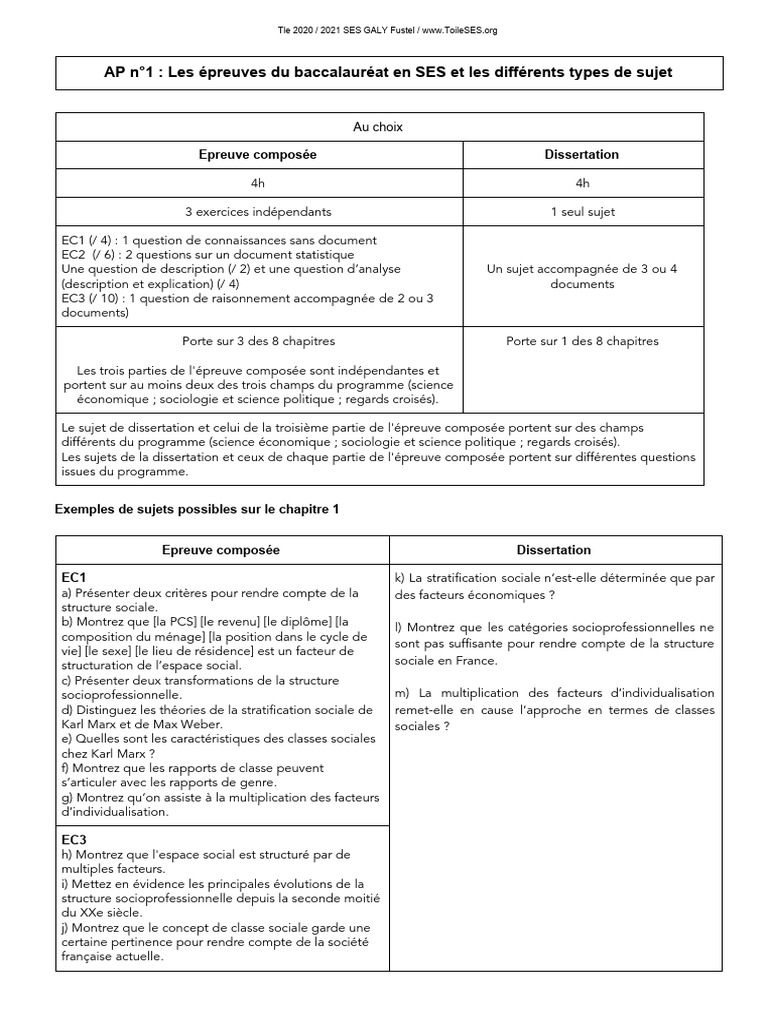 Épreuves du Bac SES : Types de sujets | PDF | Science