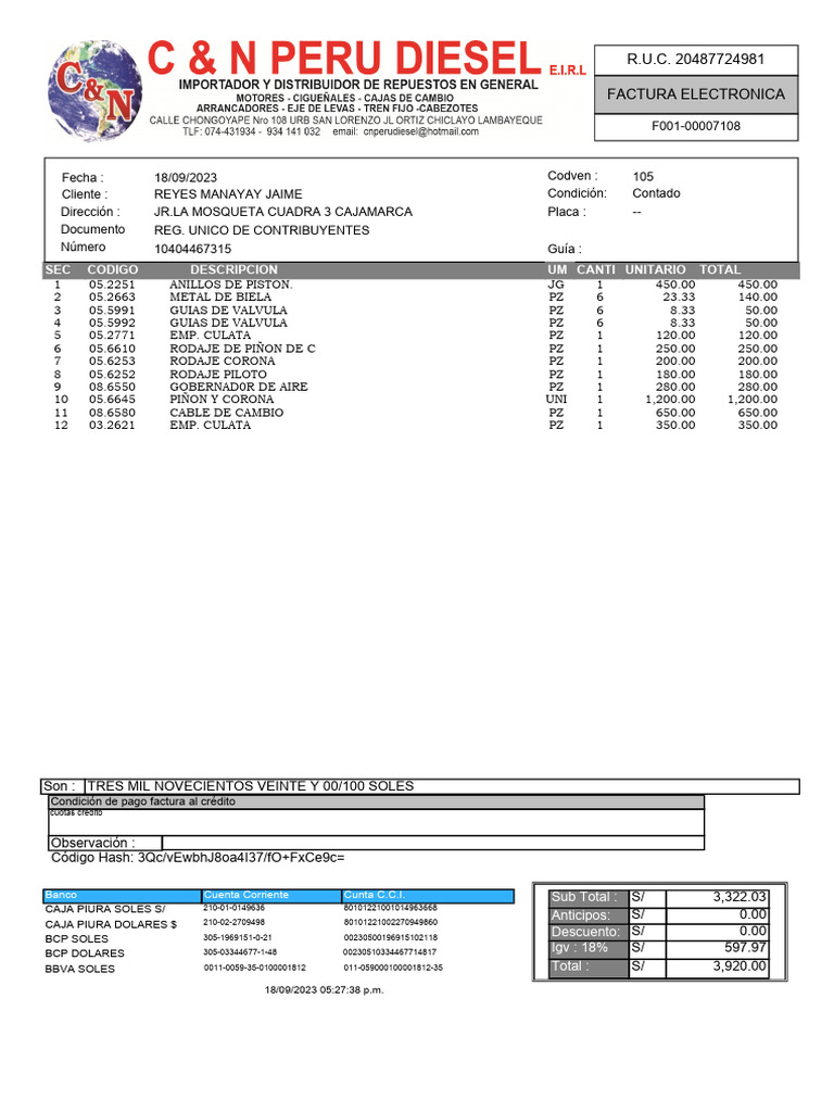 Factura 7108 Pdf Motores Tecnología Del Motor