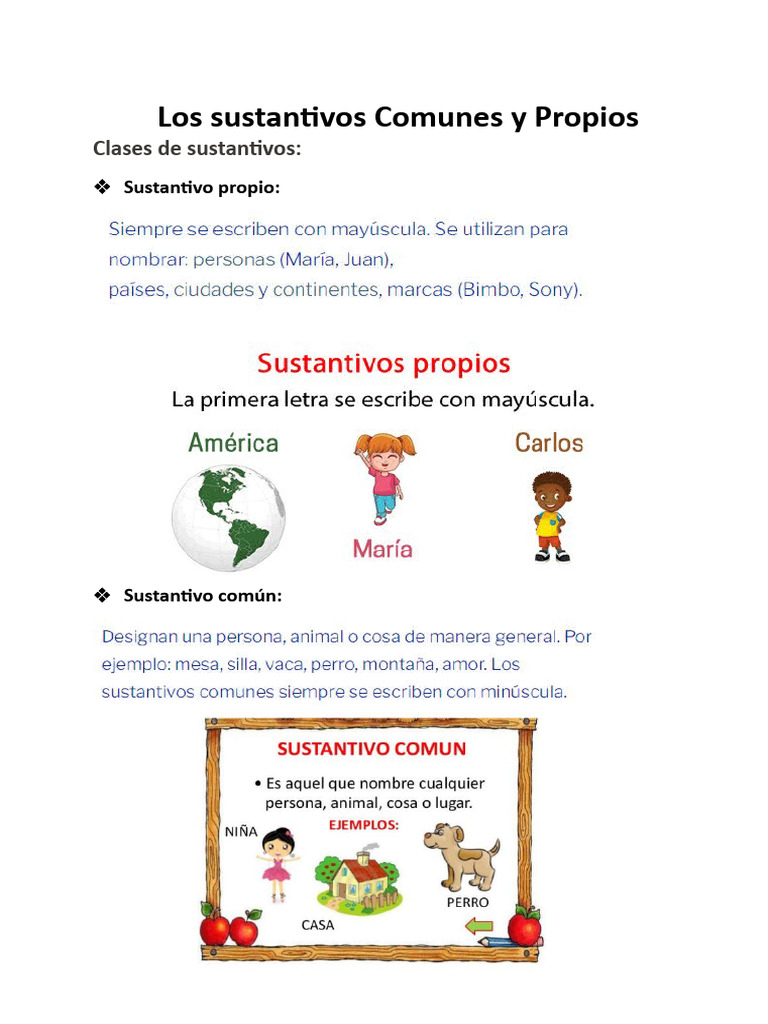 Sustantivos Comunes y Propios: Guía Completa | PDF | Artes del Lenguaje ...