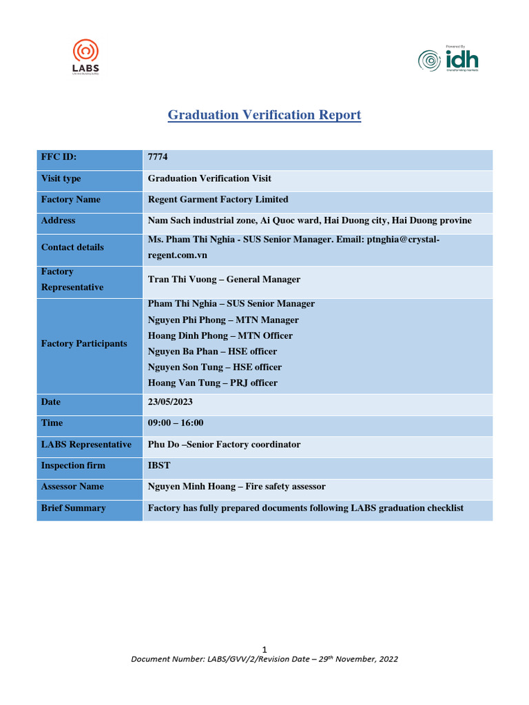 LABS Graduation Verification Report RG | PDF | Occupational Safety And ...