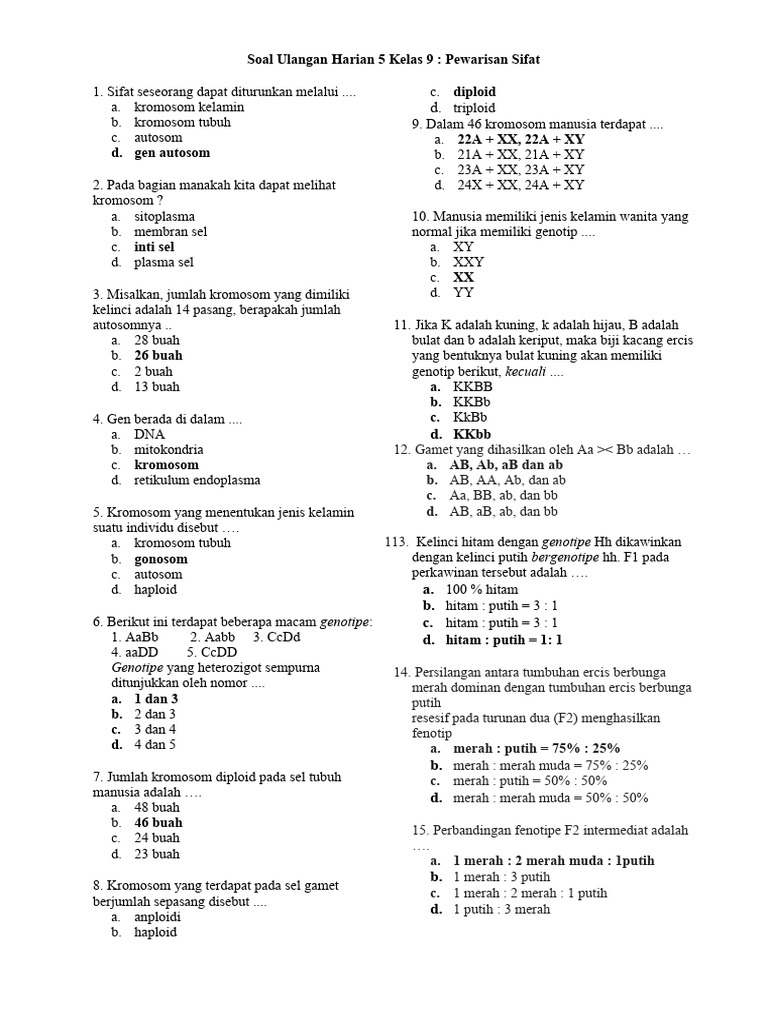Soal Ulangan Harian Genetika | PDF