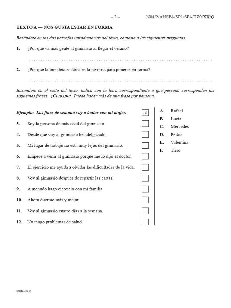 Spanish Ab Initio SL Paper 1-Question Booklet | PDF