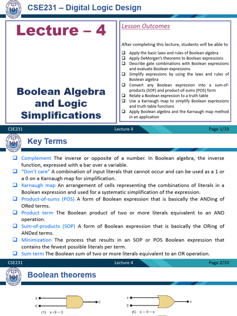 CSE231 - Lecture 4 | Download Free PDF | Boolean Algebra | Teaching Mathematics