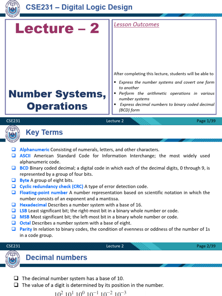 CSE231 - Lecture 2 | PDF | Multiplication | Binary Coded Decimal