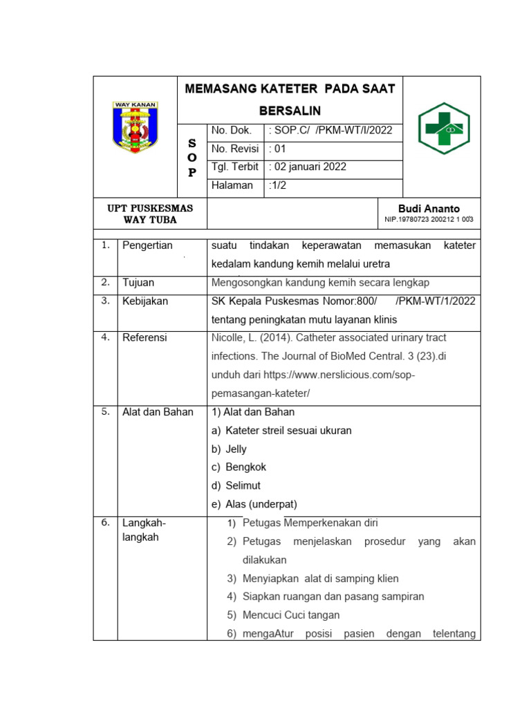 Sop VK Kateter Wanita | PDF | Griya & Taman | Sains & Matematika