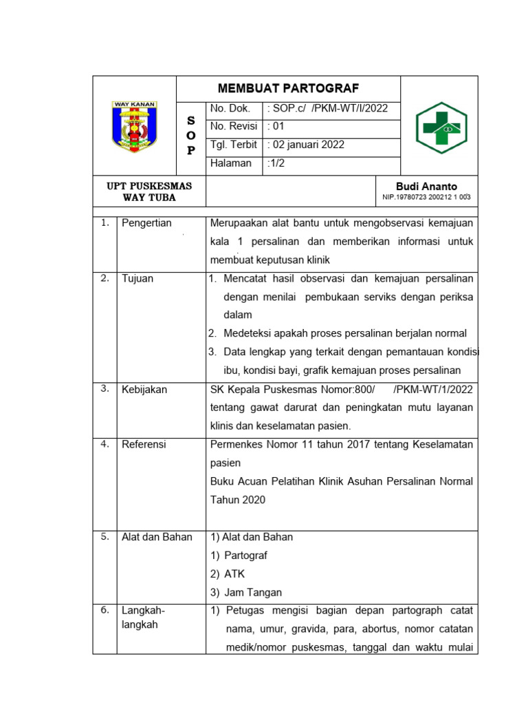 Sop VK Partograf | PDF