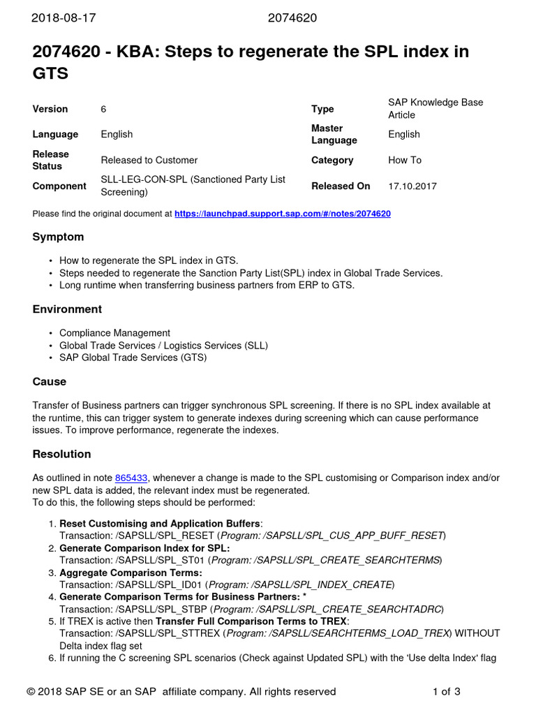 KBA - Steps To Regenerate The SPL Index | PDF | Information Science ...