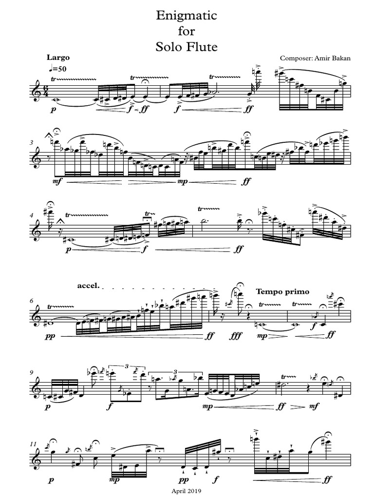 Enigmatic For Flute Solo Full Score | PDF | Music Theory | Notation