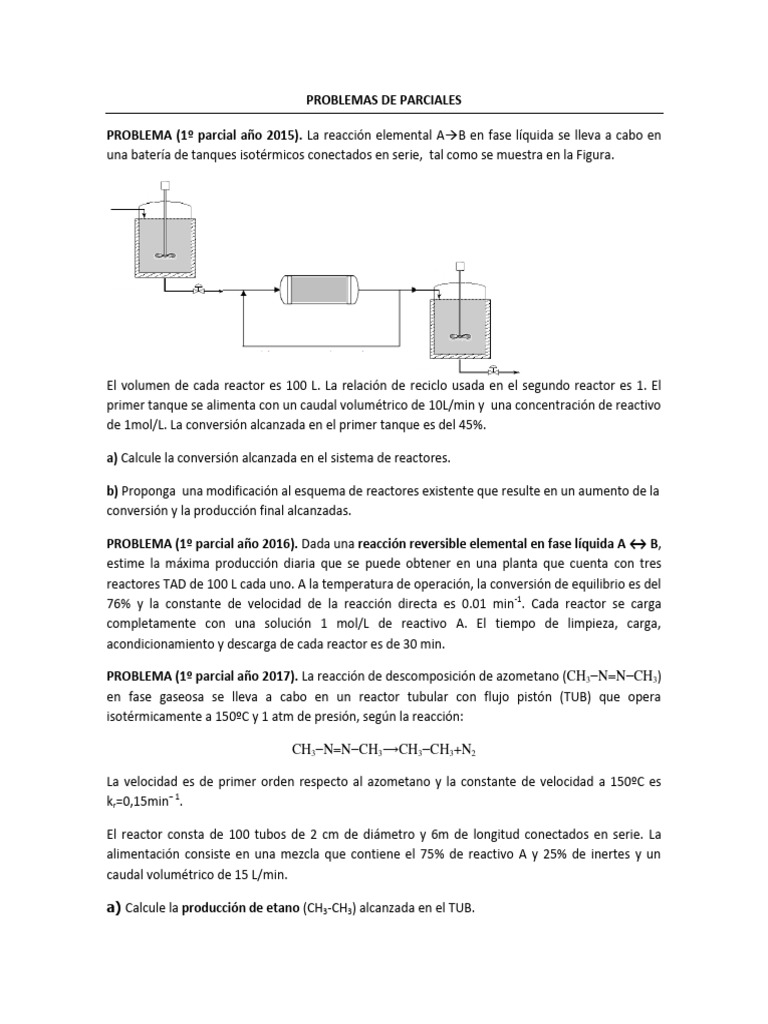 Problemas de Parciales | PDF | Reactor Quimico | Gases