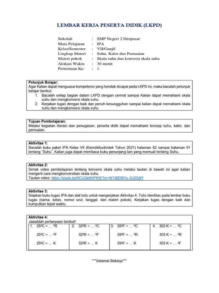 LKPD Ipa Kelas Vii Bab 3 | PDF