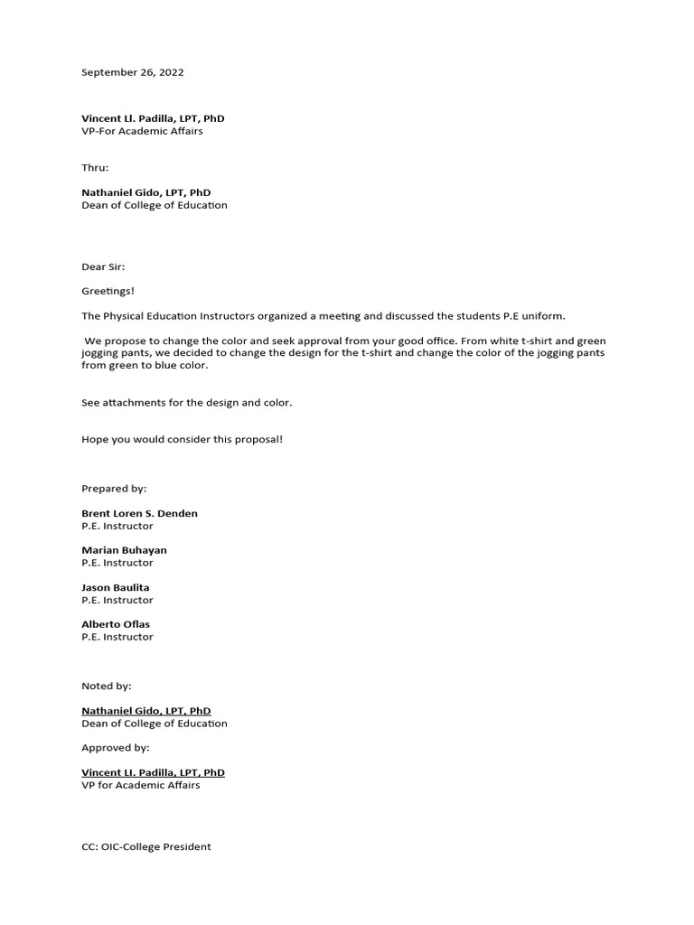 Letter For Pe Uniform | PDF | Social Science