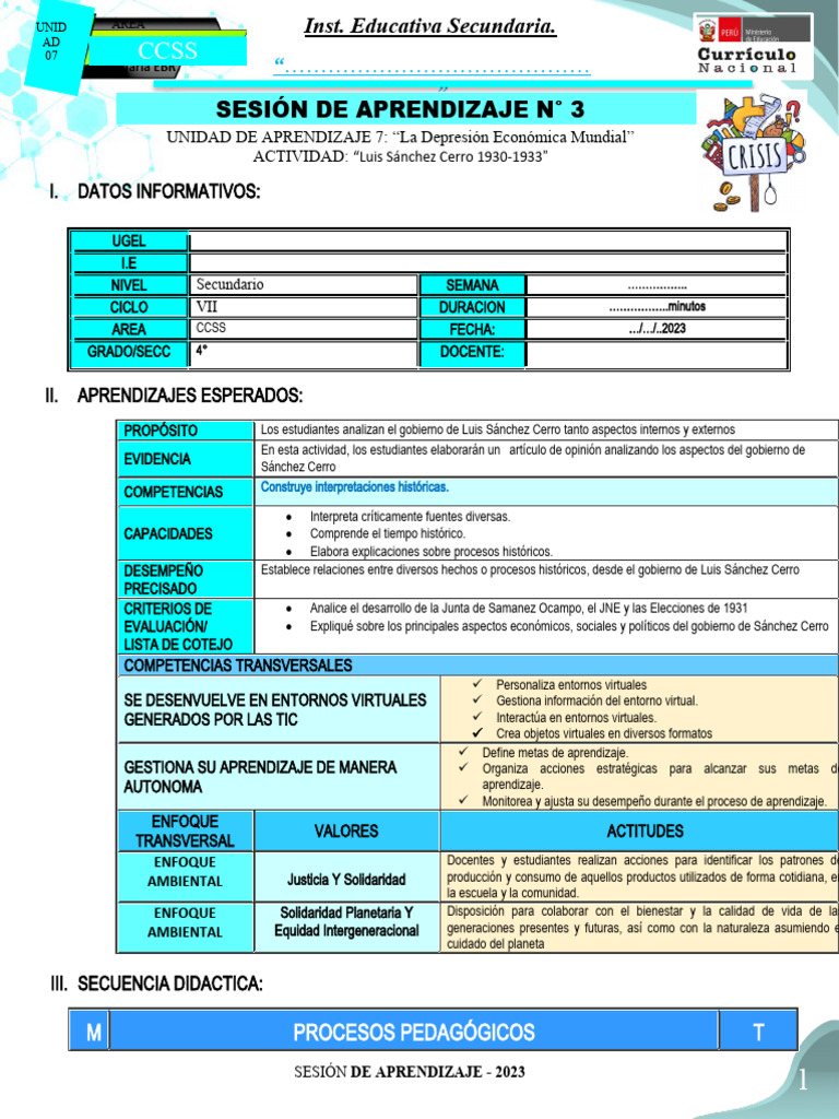 Sesion CCSS 4° Sec-Semana 03 Uni 7 | PDF | Aprendizaje | Evaluación