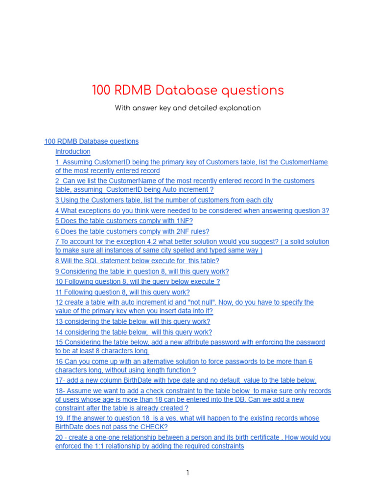 SQL Questions | PDF | Table (Database) | Software Engineering