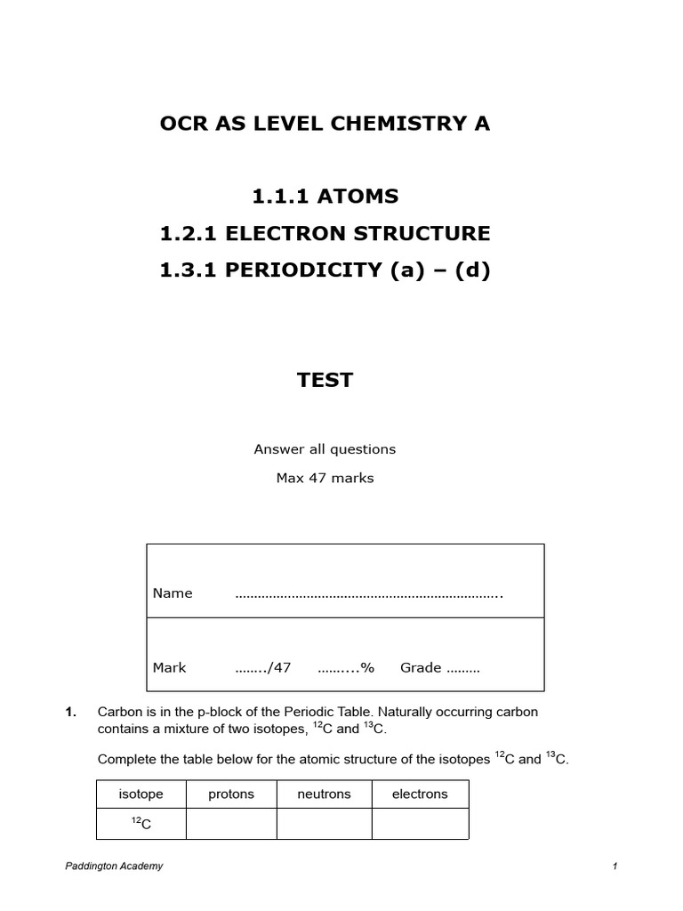 Atoms Electron Structure Pdf Isotope Chemical Elements