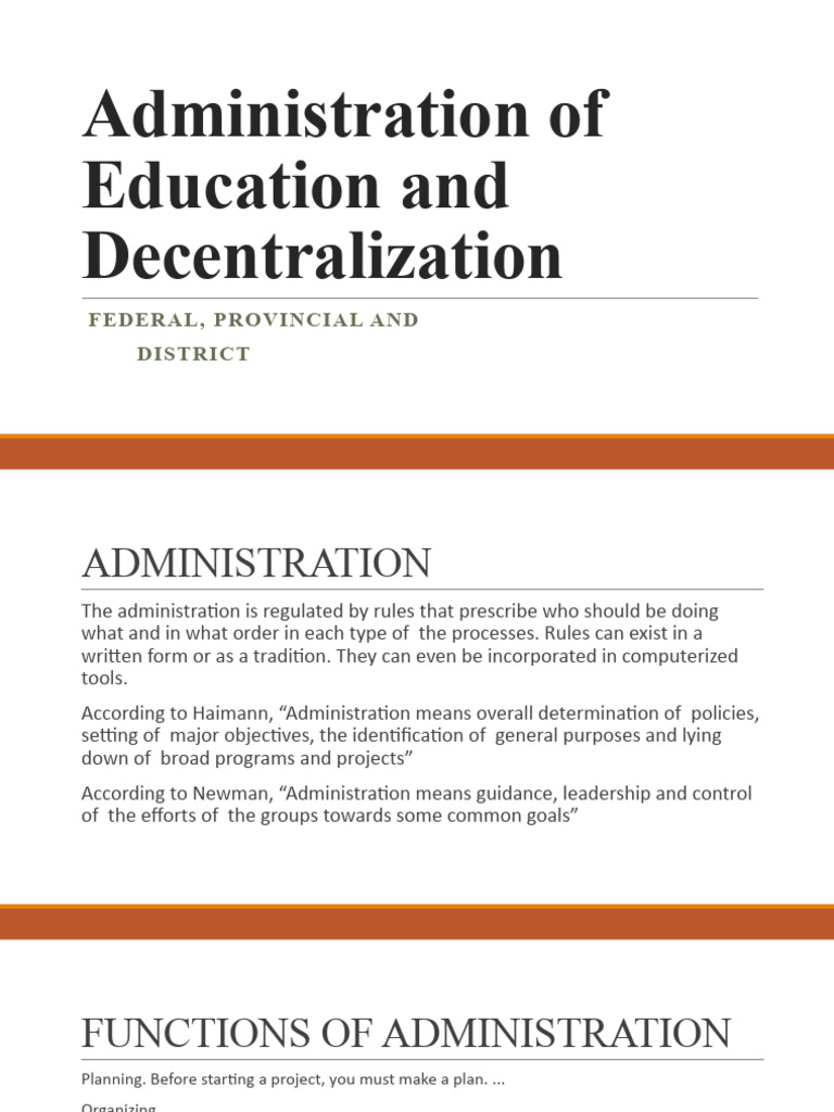 Administration of Education and Decentralization | PDF | Policy ...