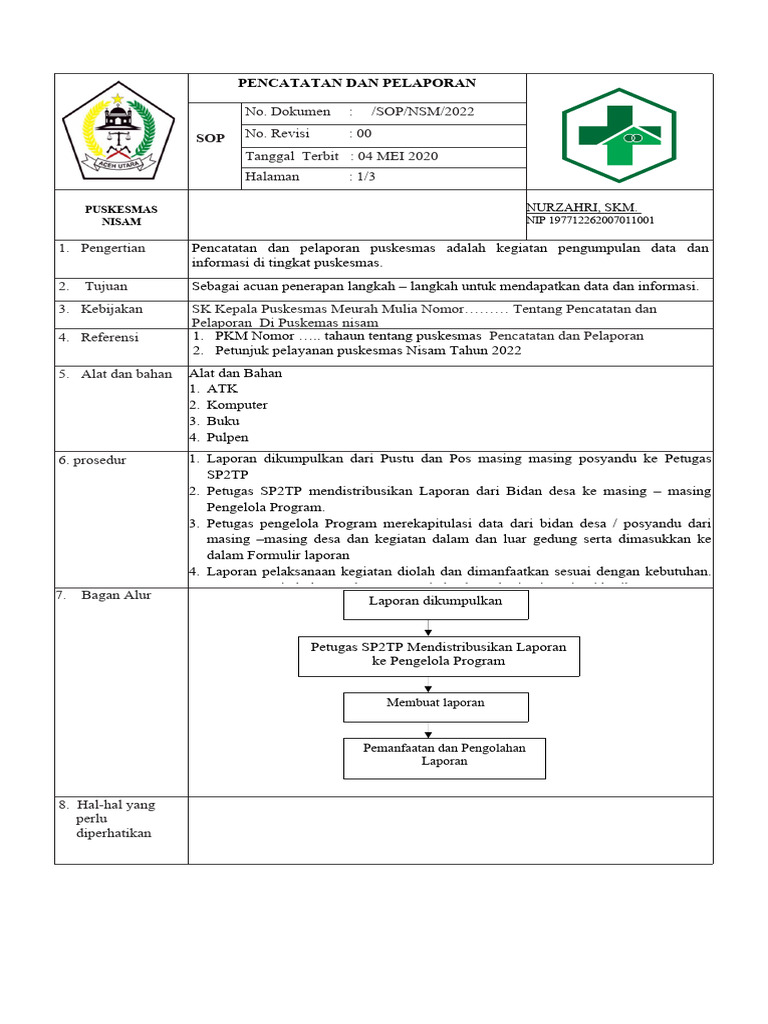 Sop Pencatatan Dan Pelaporan | PDF
