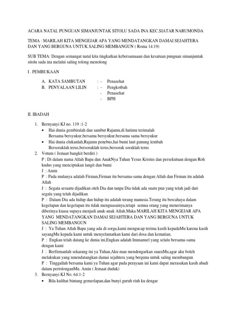 Acara Natal Punguan Simanjuntak Sitolu Sada Ina Kec-1 | PDF