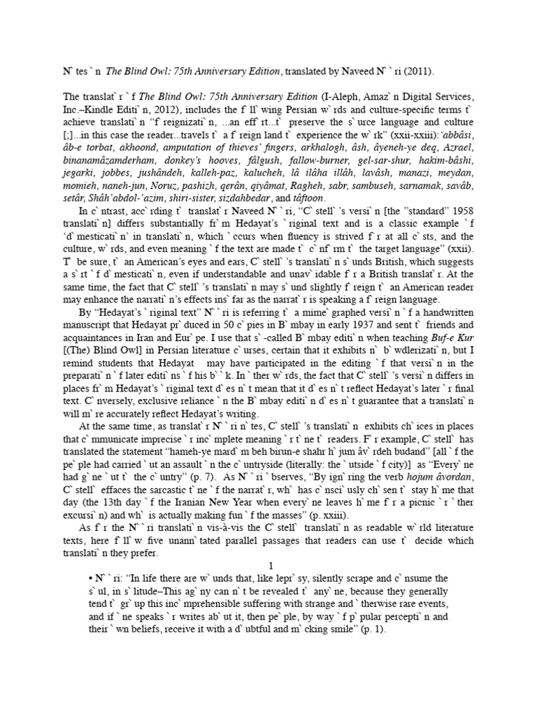 Analyzing Translations of The Blind Owl | PDF | Translations