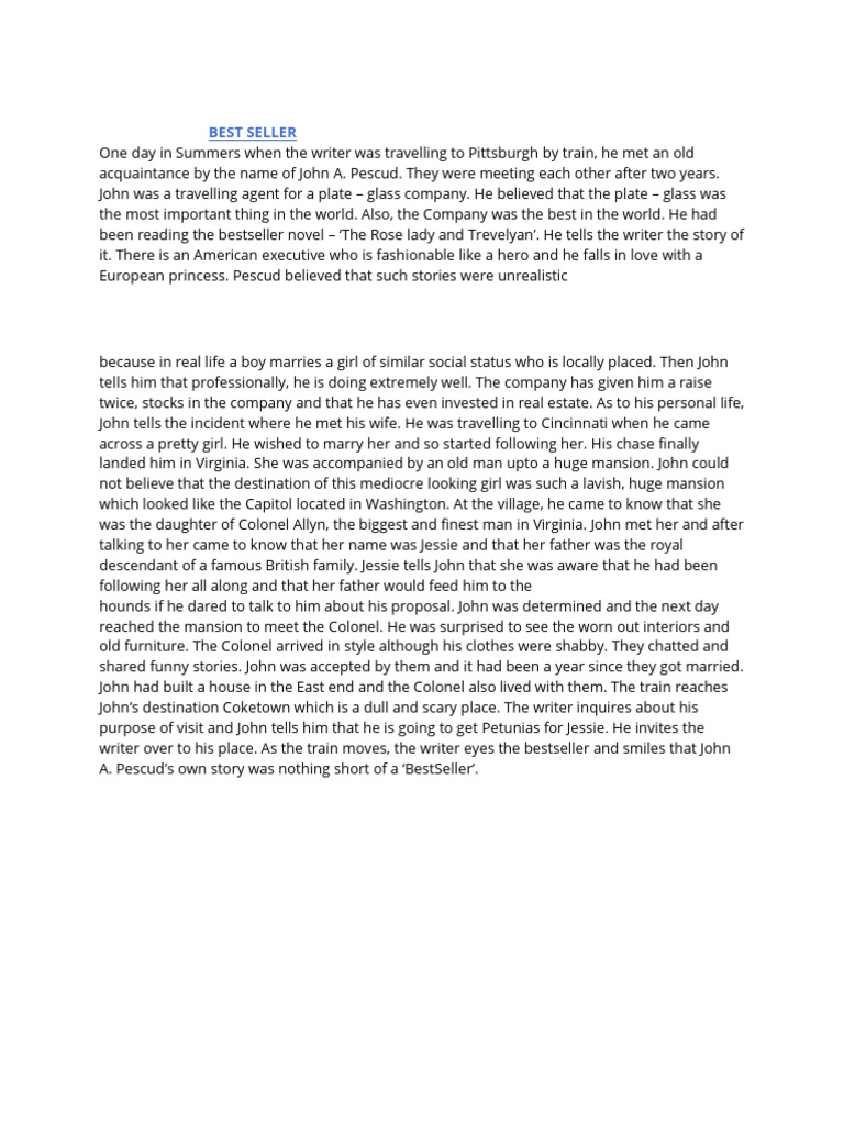 Best Seller class 9 Summary | PDF