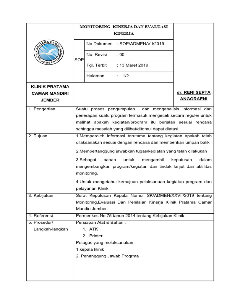 1.3.7.2 SOP Monitoring Kinerja Dan Evaluasi | PDF | Teknologi & Rekayasa